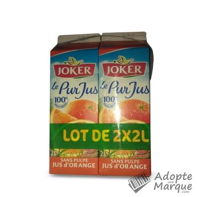 Joker Le Pur Jus - Jus d'Orange sans pulpe Les 2 briques de 2L | AdopteUneMarque.com